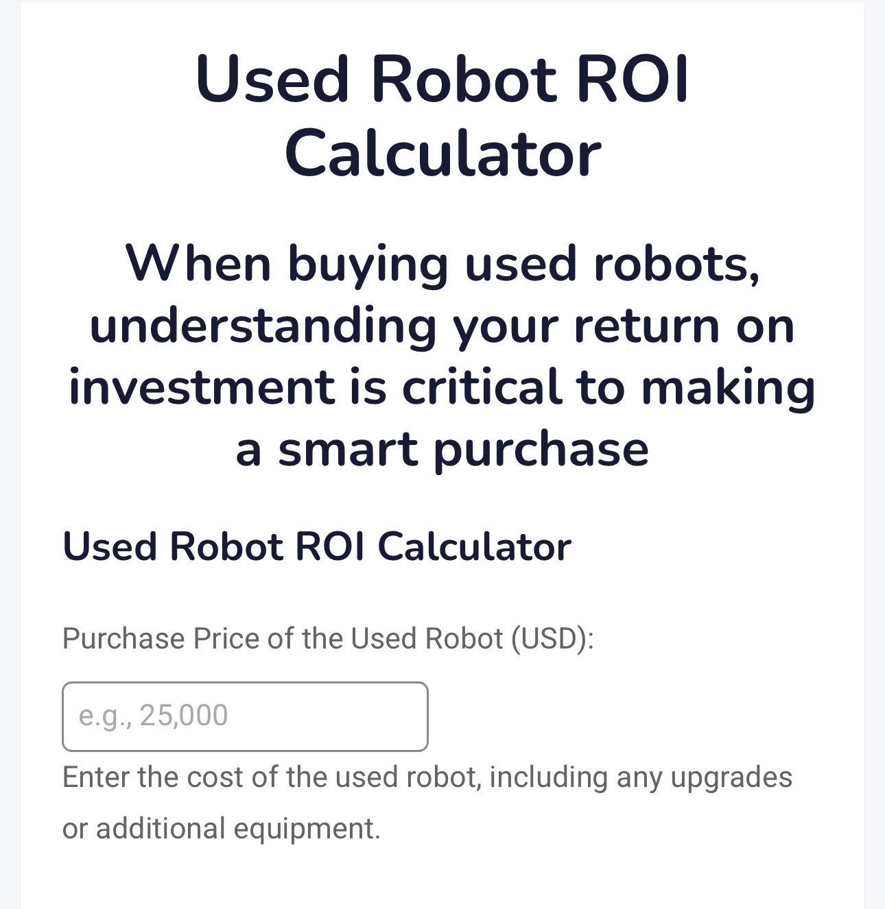 Used Robots ROI Calculator | Calculate Your Savings